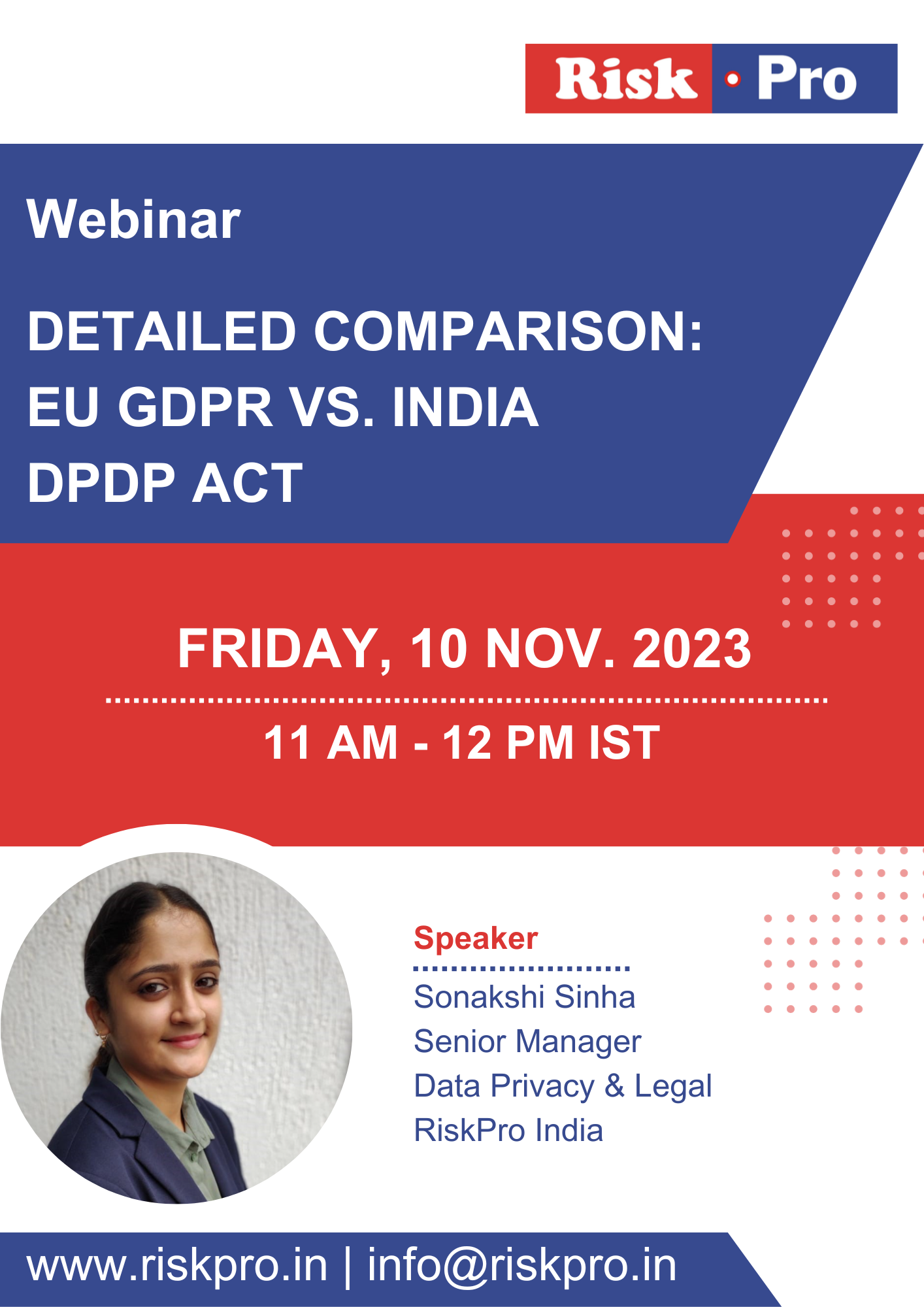 Webinar on Detailed Comparison: EU General Data Protection Regulation (GDPR) Vs. India Digital ...